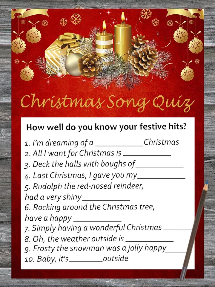 Christmas party games,Christmas Song Trivia Game Printable,Gold ...
