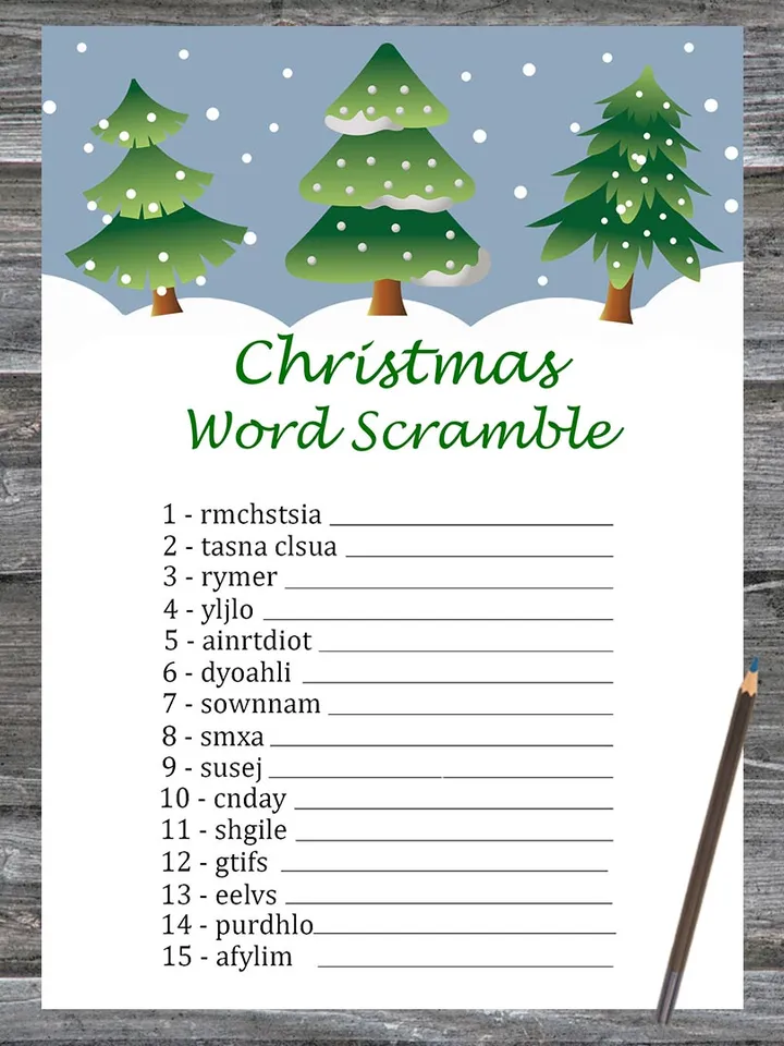 Christmas party games,Christmas Word Scramble Game Printable,Tree ...