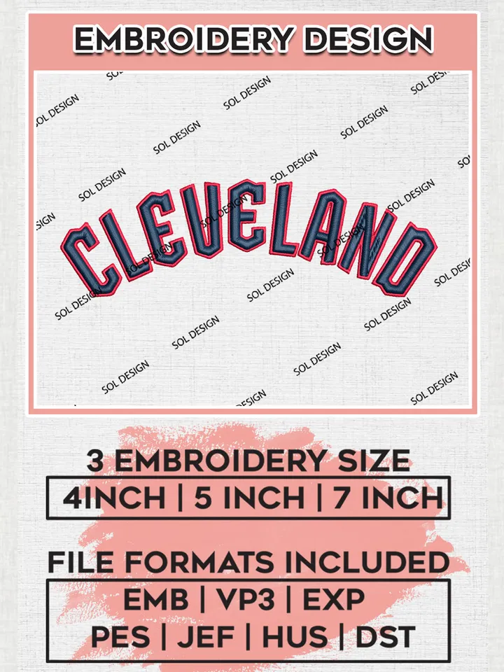 MLB Cleveland Wordmark Logo Embroidery Files, MLB Cleveland Guardians ...
