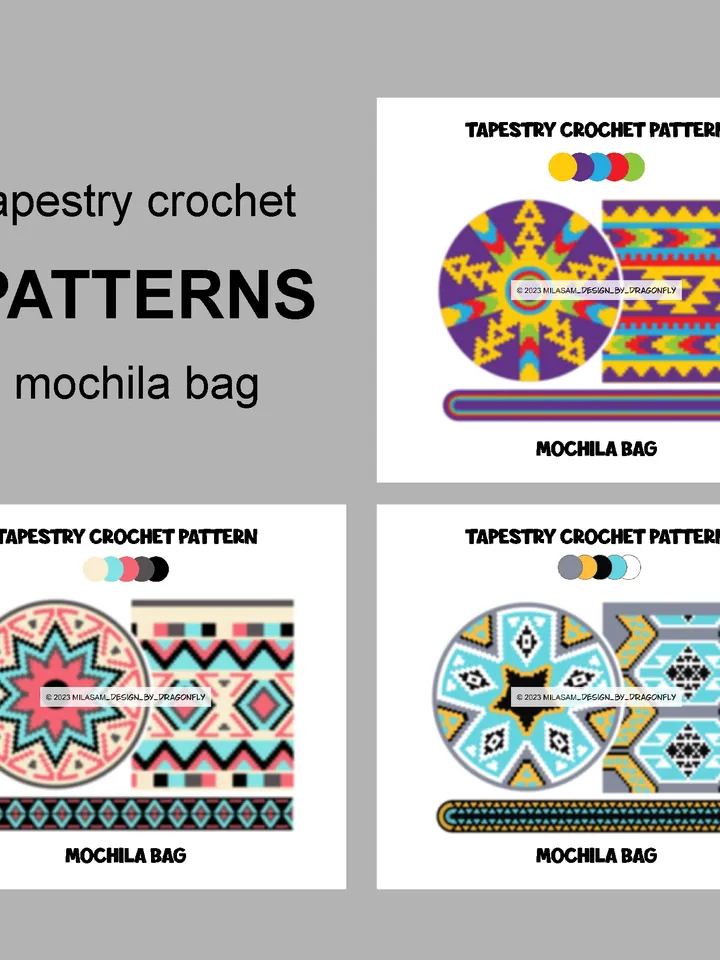 Wayuu mochila bag patterns / SET of 3 tapestry crochet bag patterns ...