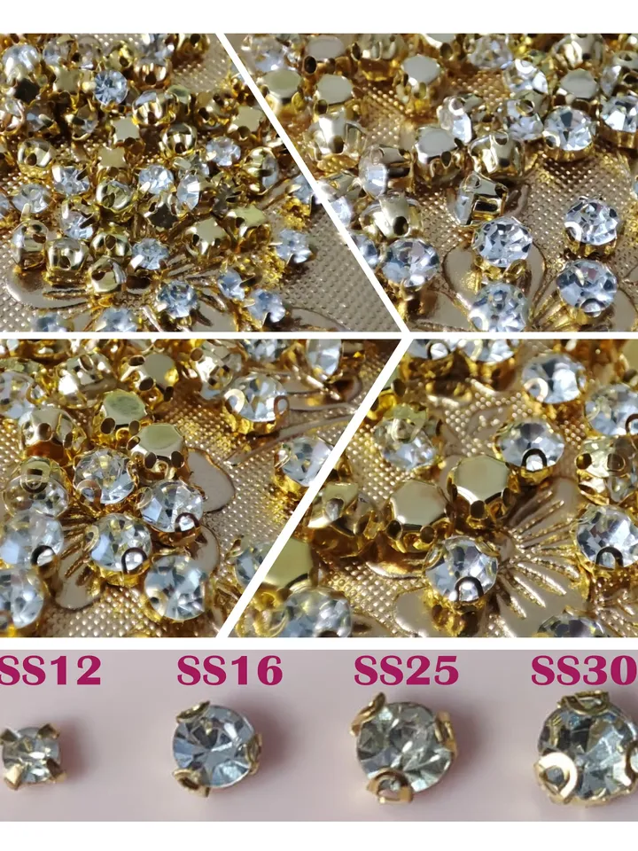 Gold Base Flatback Crystal Clear Claw Sew On Diamond Rhinestones 50 PCS ...