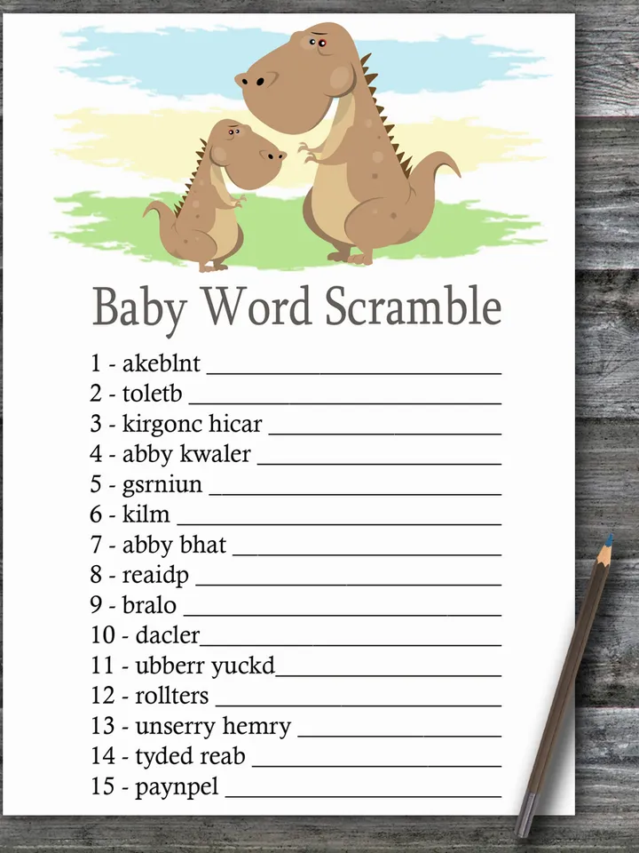 Dinosaur Baby word scramble game card,Dinosaur themed Baby shower games ...