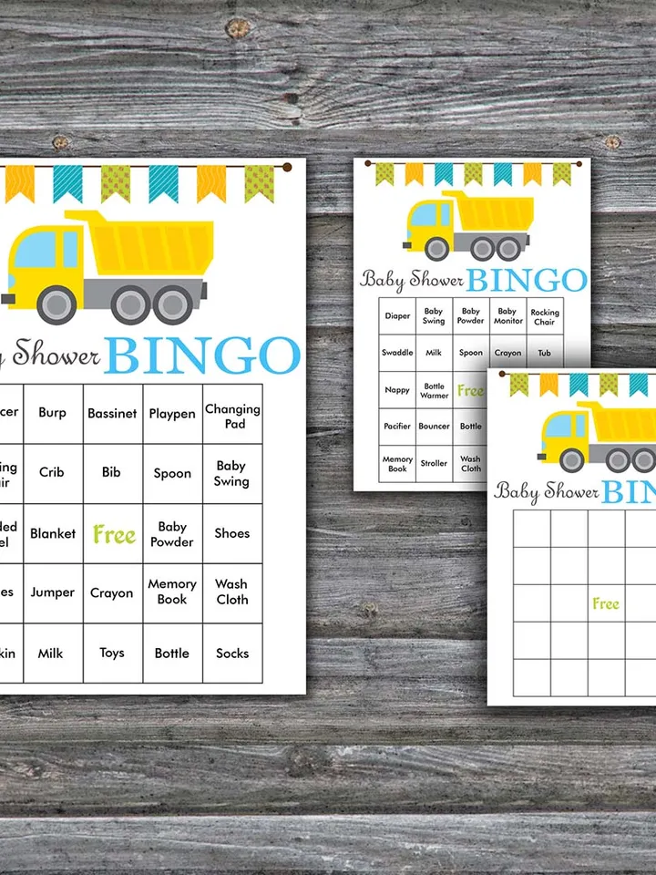 60 Dump truck Baby Shower Bingo Cards,Construction Baby Shower Bingo ...