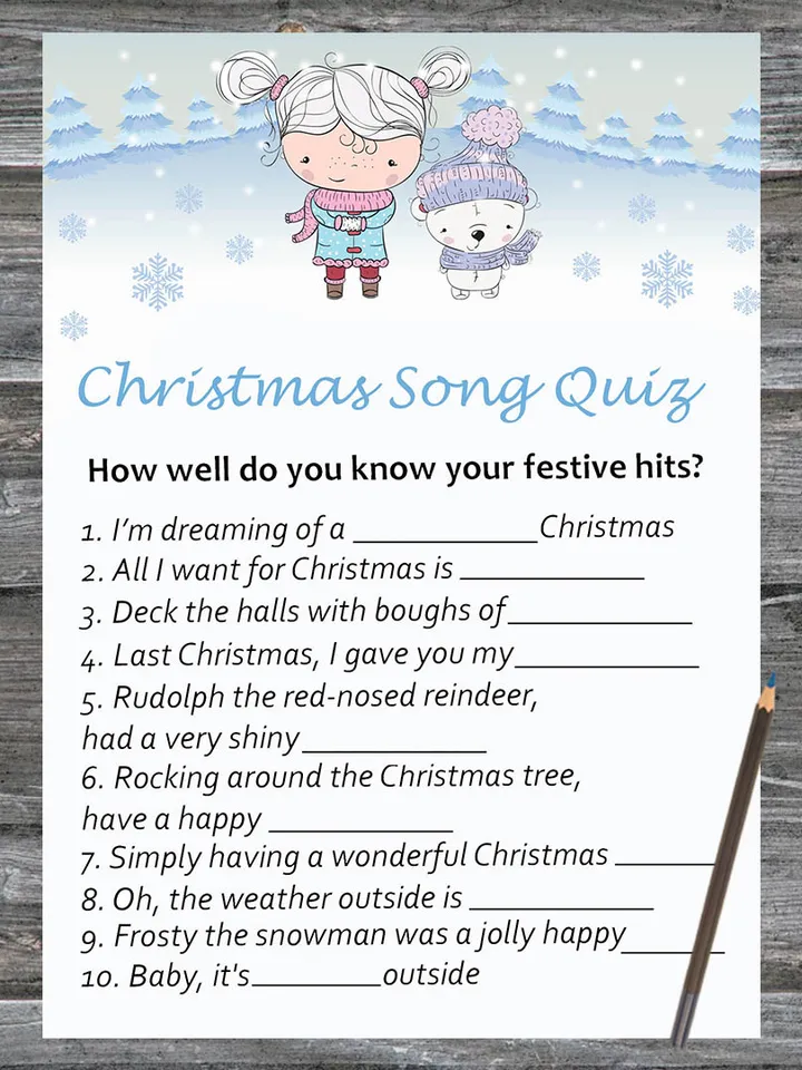 Christmas party games,Christmas Song Trivia Game Printable,Polar bear ...