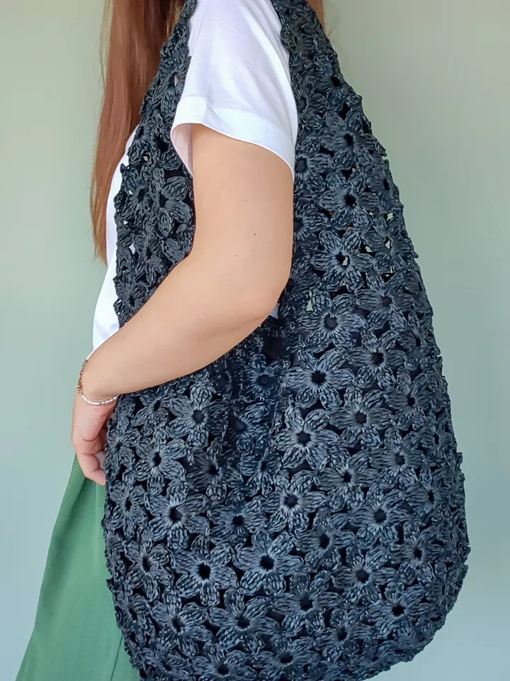 Black Raffia Crochet Bag - Large Boho Purse for Women $210.00 | Buy ...