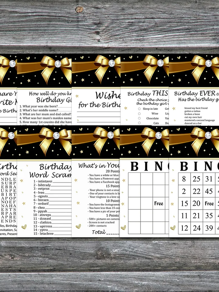 Golden bow Birthday Party Games bundle,Adult birthday games package ...