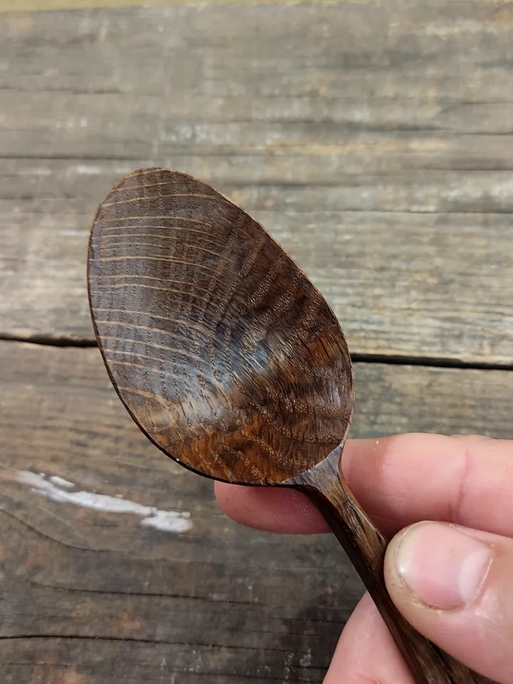 Handmade wooden spoon from ebonized oak wood with comfortable handle ...