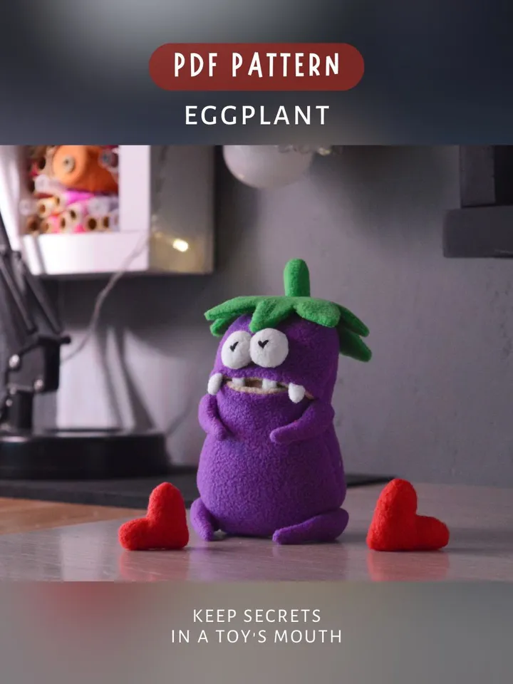 **Adorable Eggplant Plush Pattern – PDF Sewing Template 🍆 ** $7.00 | Buy online with delivery