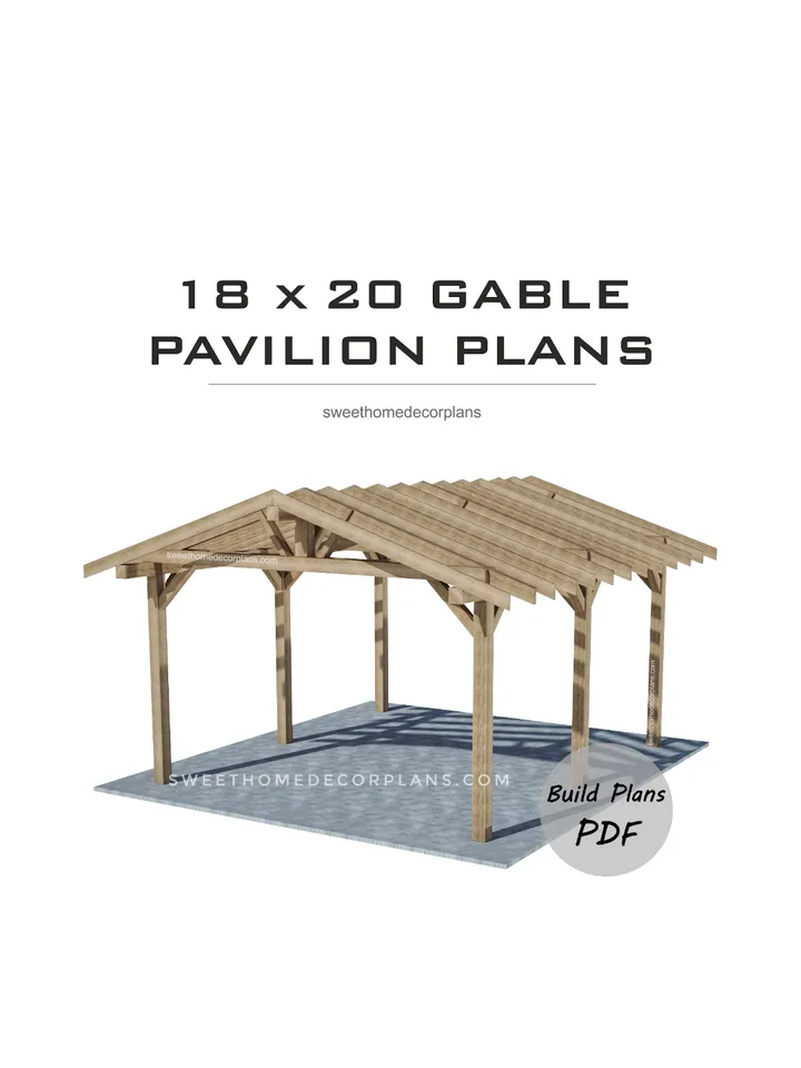 DIY 18 x 20 gable pavilion plans pdf. Detached carport plans. Wooden covered gazebo outdoor ...