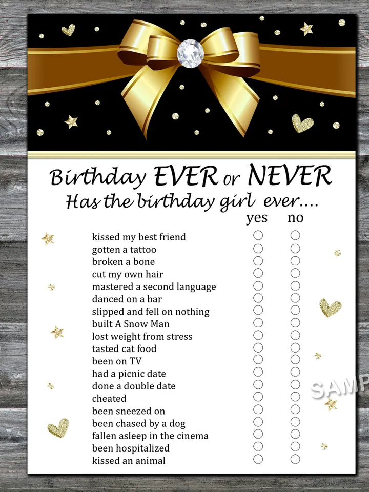 Golden bow Birthday ever or never game,Adult Birthday party game-fun ...