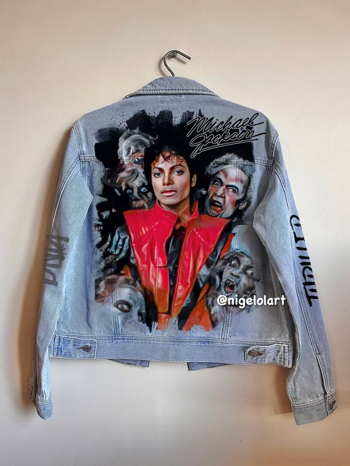 Michael Jackson Thriller Painted denim jacket Custom jacket Personalized order portrait from ...