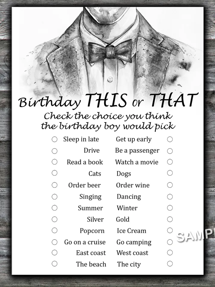 Bow Tie This or That birthday game,Birthday Games for Him, Adult ...