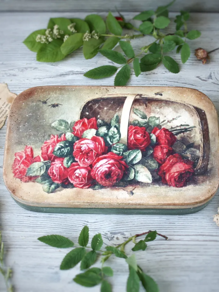 Handmade Wooden Keepsake Storage Case Red Roses banknote storage box ...