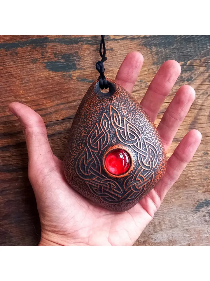 Druid flute "Element of Fire" red inlay / natural major ocarina ...