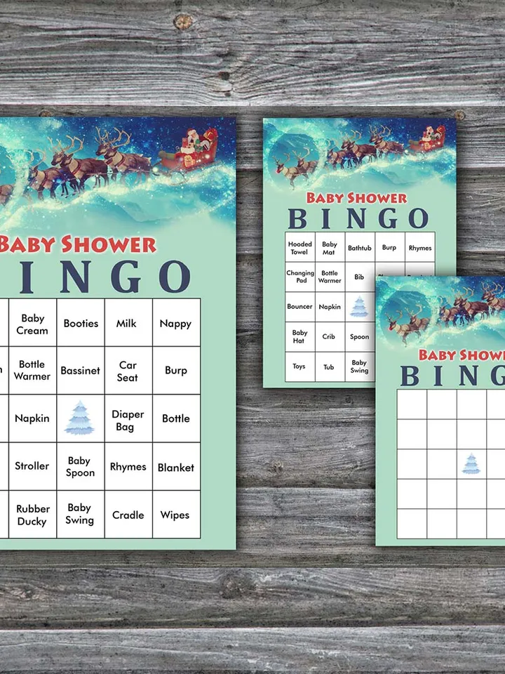 60 Christmas Santa carriage Baby Shower Bingo Cards,Christmas Baby ...
