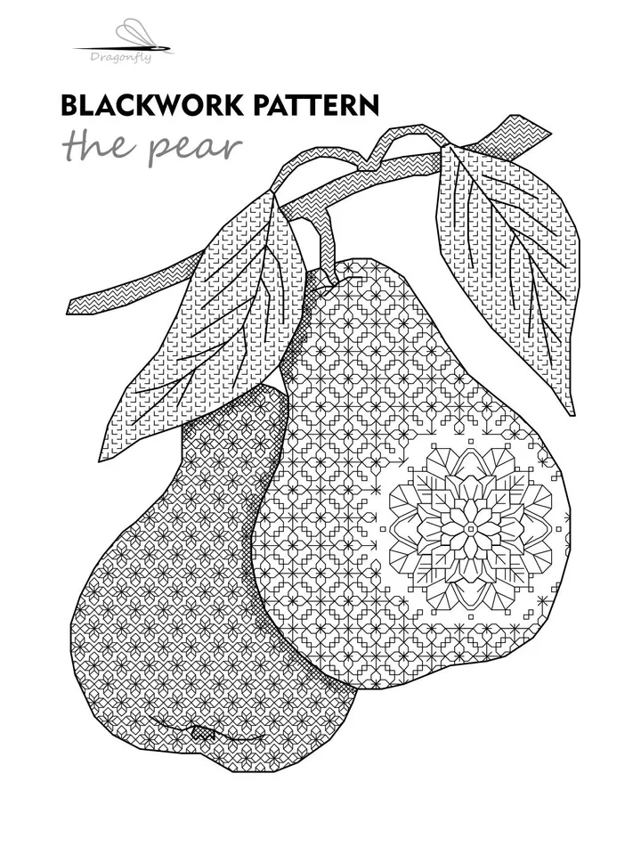 PEAR - BLACKWORK pattern - Cross Stitch Pattern - Embroidery Sampler - Carpet Cross Stitch ...