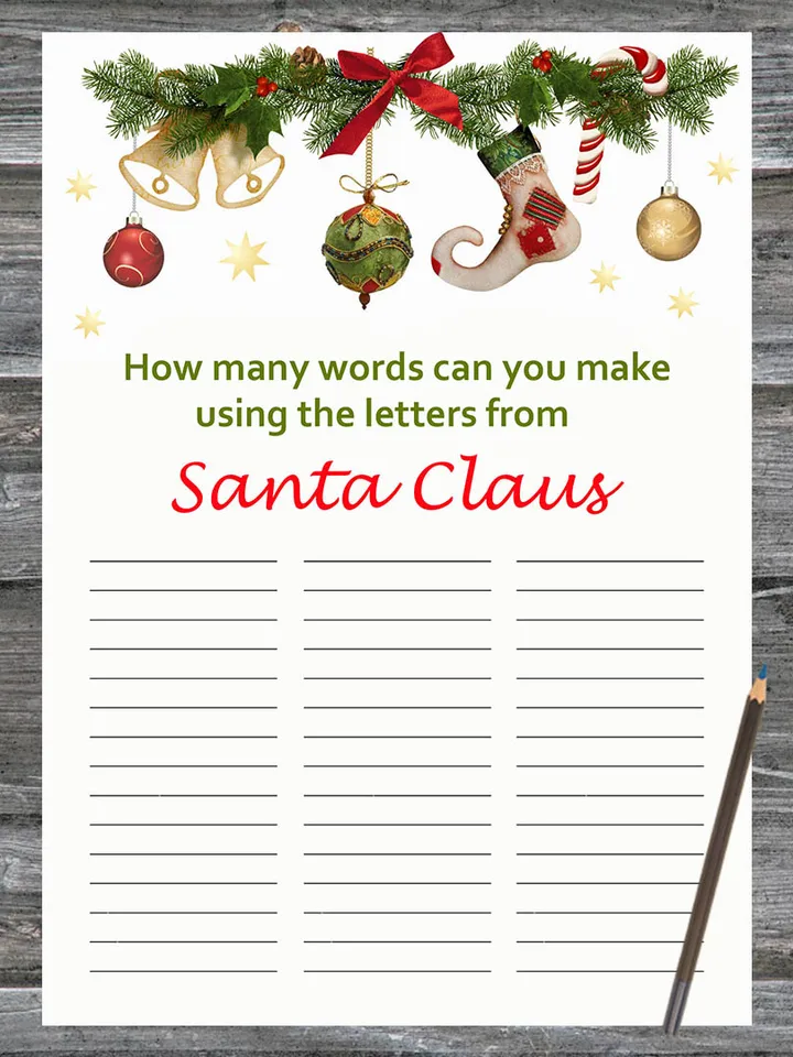 Christmas party games,How Many Words Can You Make From Santa Claus ...
