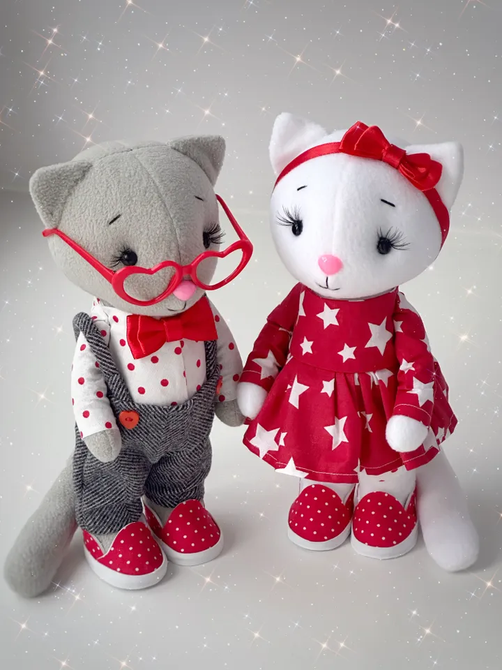 Soft plush couple cats dolls. Memory Lovey toy. Handmade Valentine doll ...