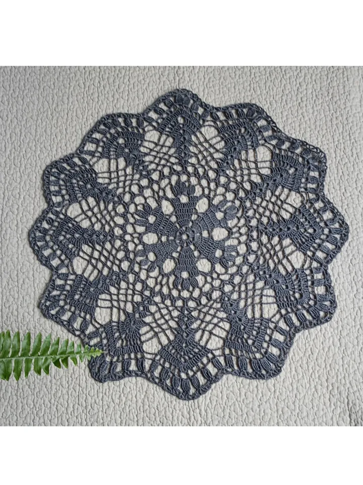 Hand crocheted white dark gray doily home decor 18-19 inch