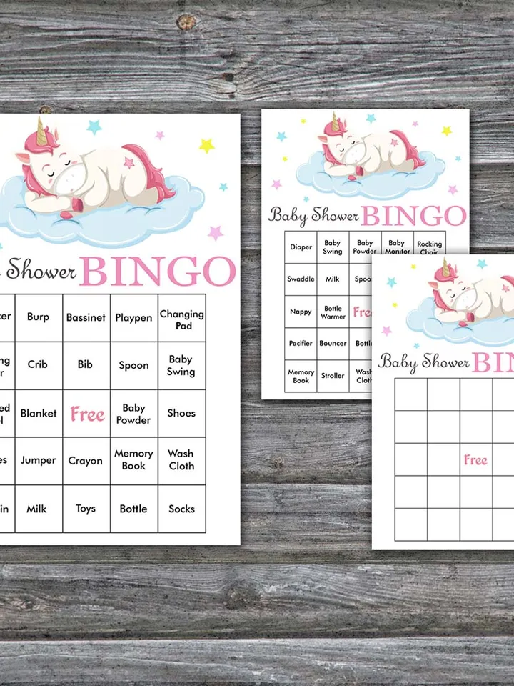 Sleeping Unicorn Baby Shower Bingo Cards,Unicorn theme Baby Shower ...