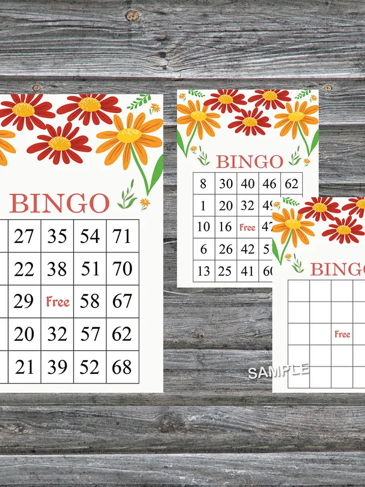 Chamomile flowers bingo game card,Floral bingo game card,Floral ...