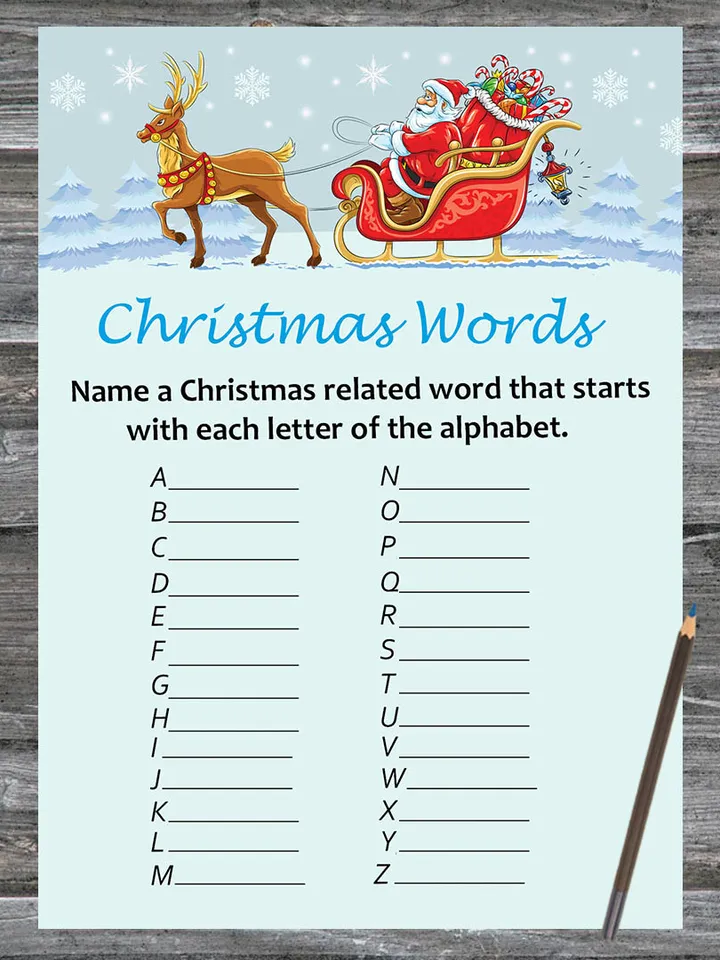 Christmas party games,Christmas Word A-Z Game Printable,Santa claus and ...