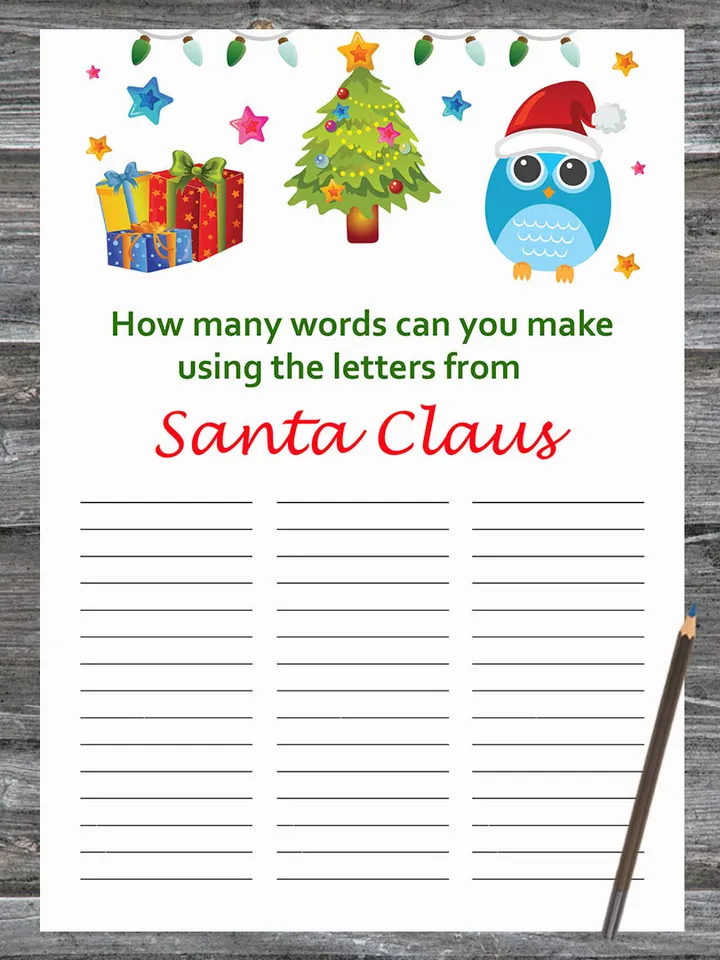 Christmas party games,How Many Words Can You Make From Santa Claus ...
