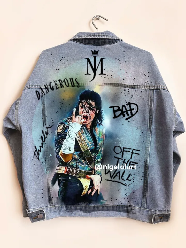 Michael Jackson Thriller Painted denim jacket Custom jacket Personalized order portrait from ...