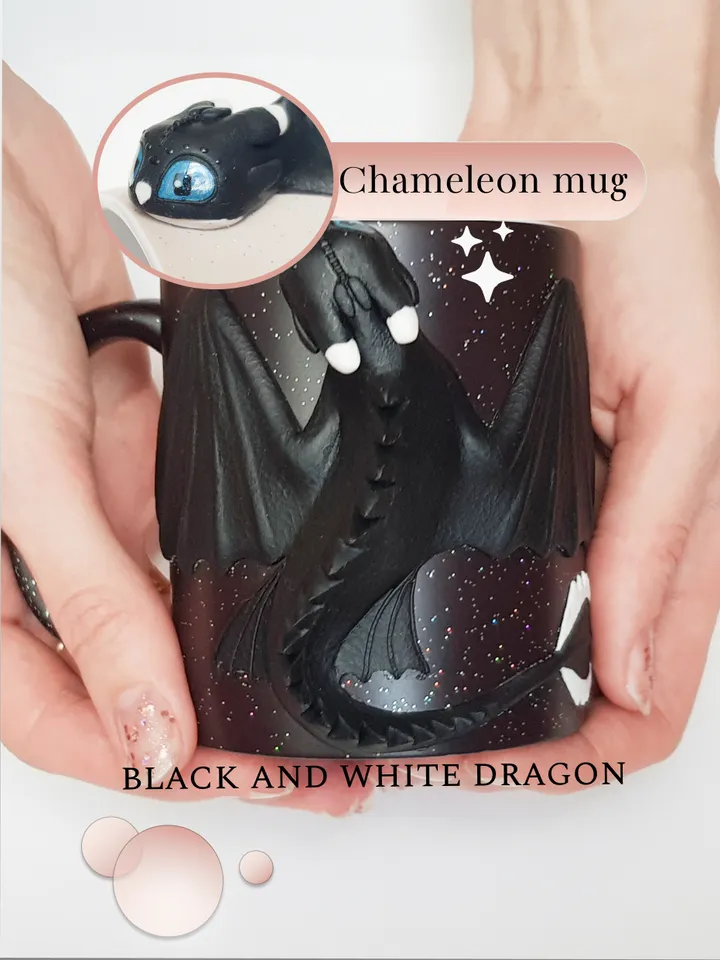 Chameleon mug with black and white dragon hade made to order $97.80 ...