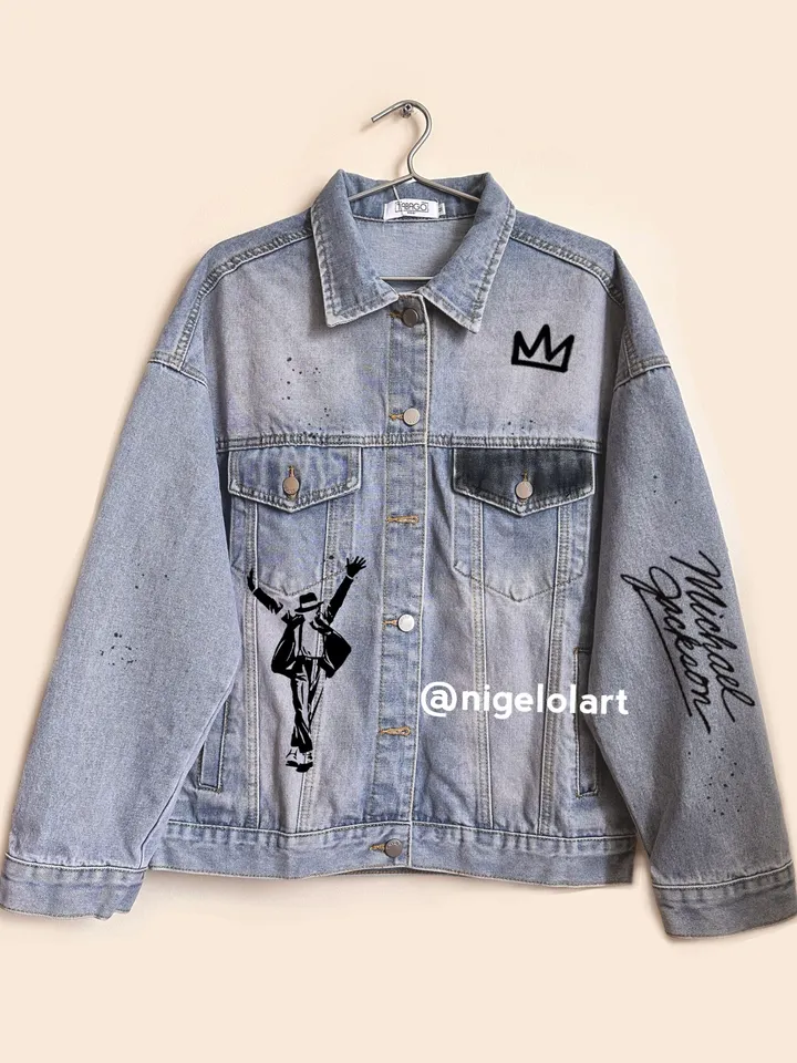 Michael Jackson Thriller Painted denim jacket Custom jacket Personalized order portrait from ...