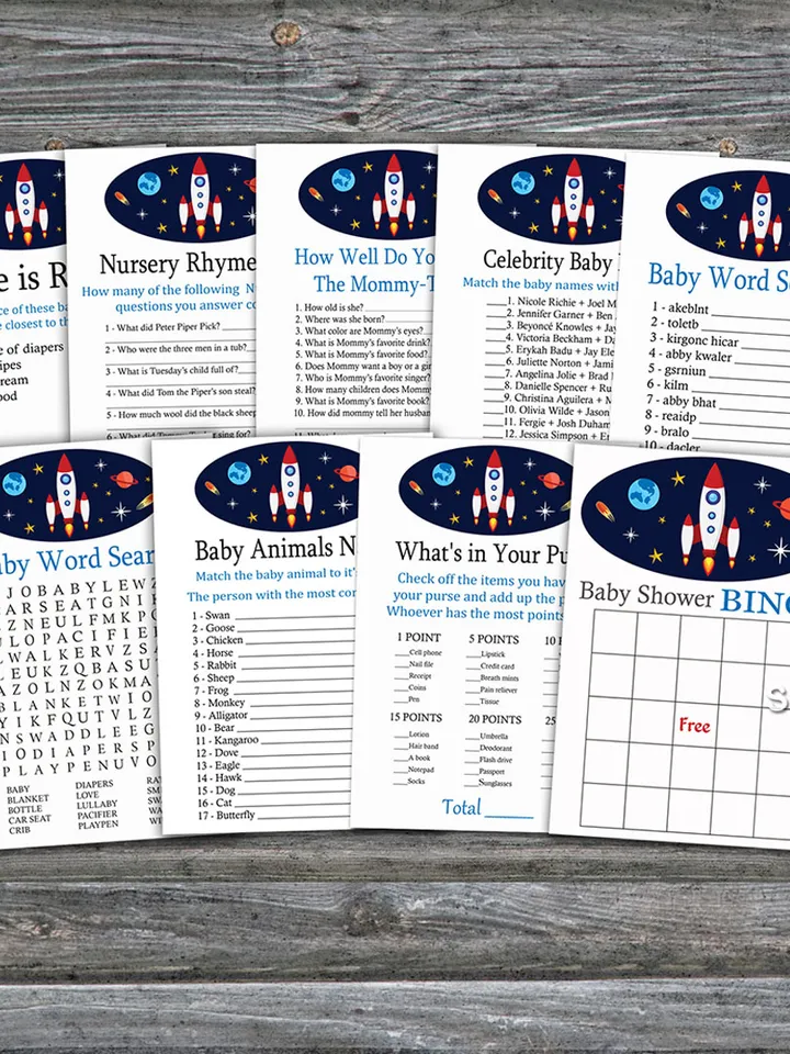 Rocket baby shower games bundle,Space Rocket Baby Shower games package ...