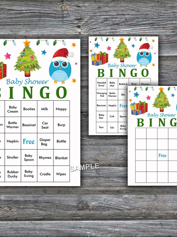 60 Christmas tree Baby Shower Bingo Cards,Christmas Baby Shower Bingo ...
