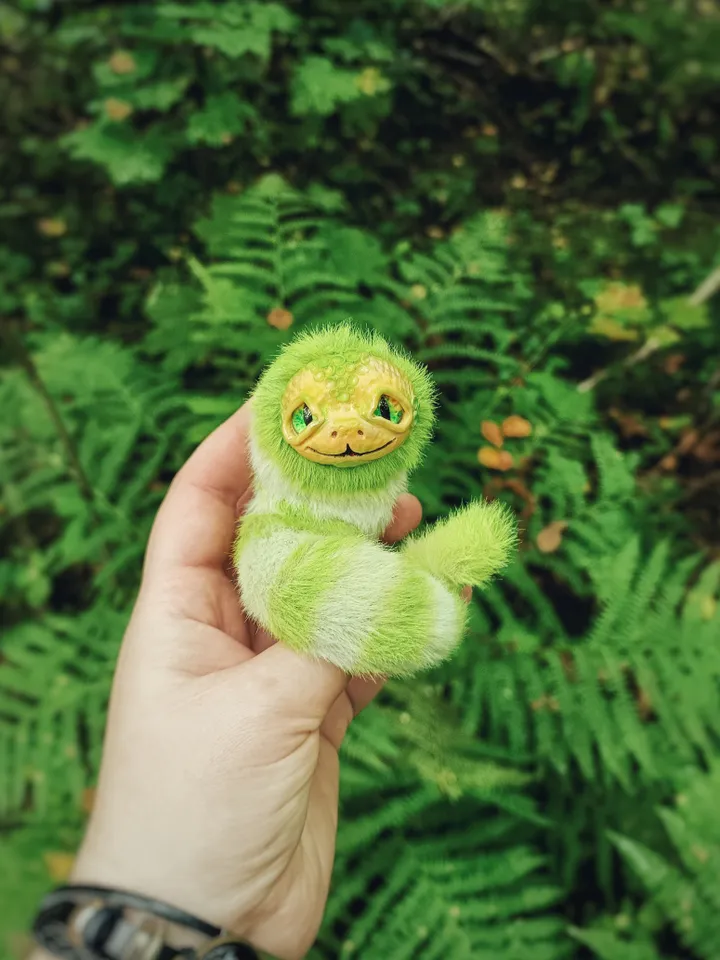 Miniature handmade stuffed art toy cute creature Fluffy snake $85.00 ...