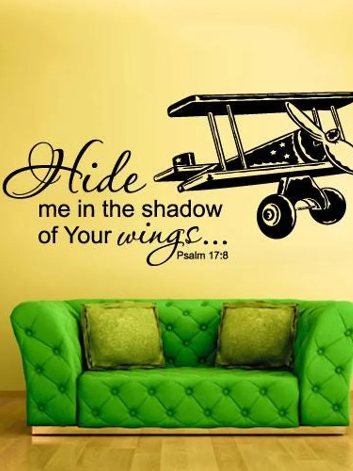 Psalm Quote Wall Decal Shadow wings Plane Sticker z937 $23.99 | Buy ...