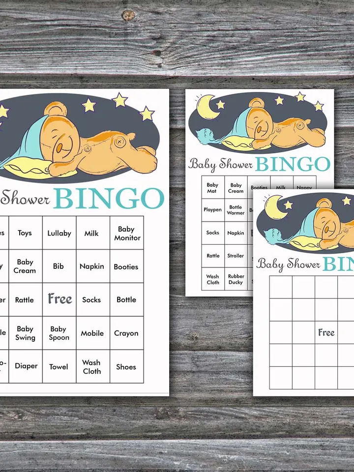 Sleeping Teddy bear Baby Shower Bingo Cards,Teddy bear Baby Shower ...
