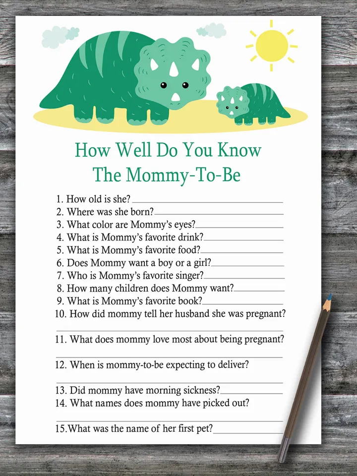 Dinosaur themed How well do you know baby shower game card,Dinosaur ...