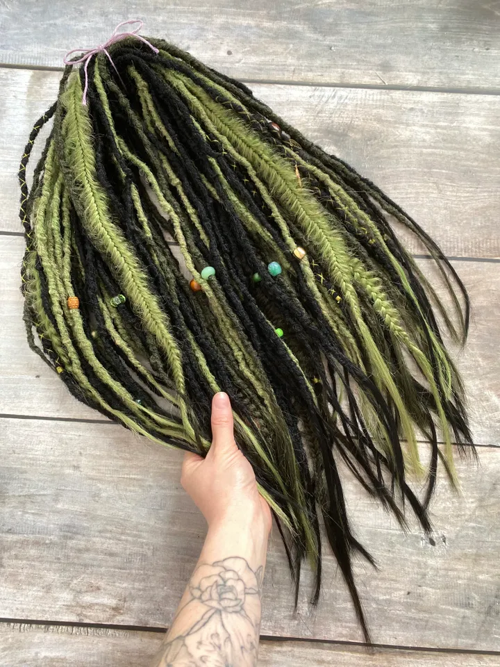 Black and forest green Double Ended Synthetic dreadlocks, ready to ship ...