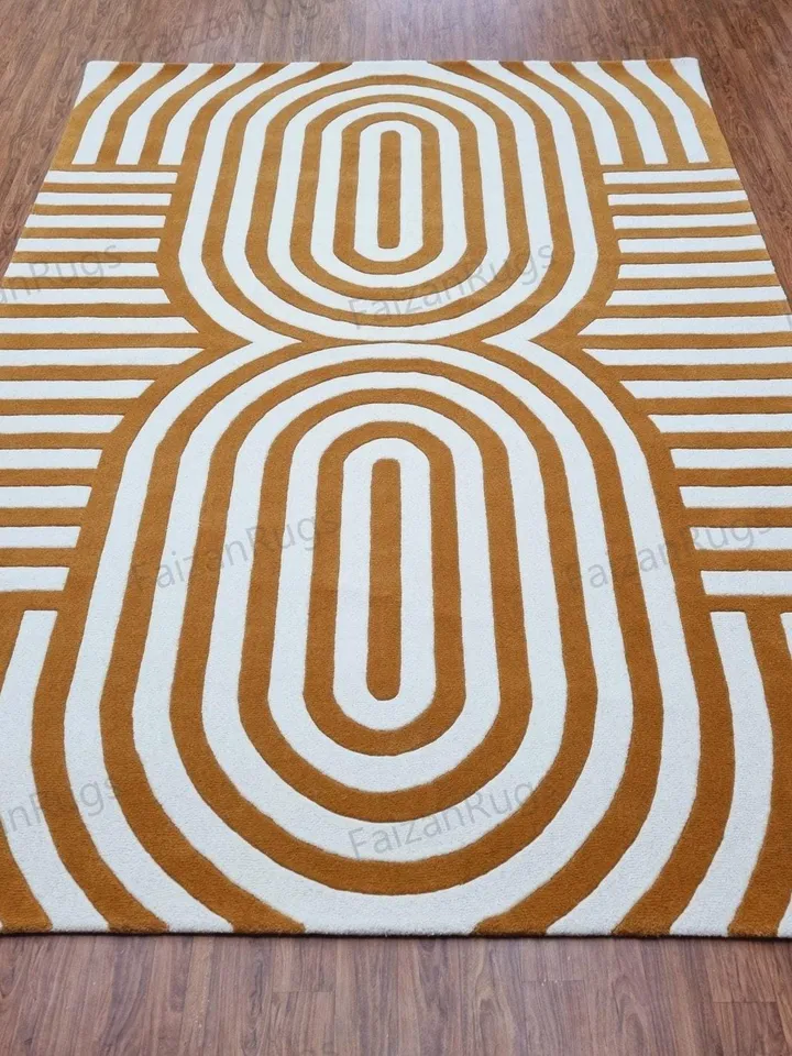 Buy 8x10 Brown And White Stripe Line Hand Tufted Rugs 100% Wool For ...