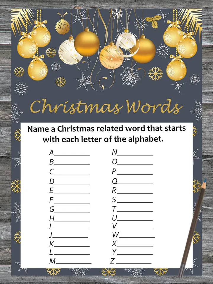 Christmas party games,Christmas Word A-Z Game Printable,Golden ...