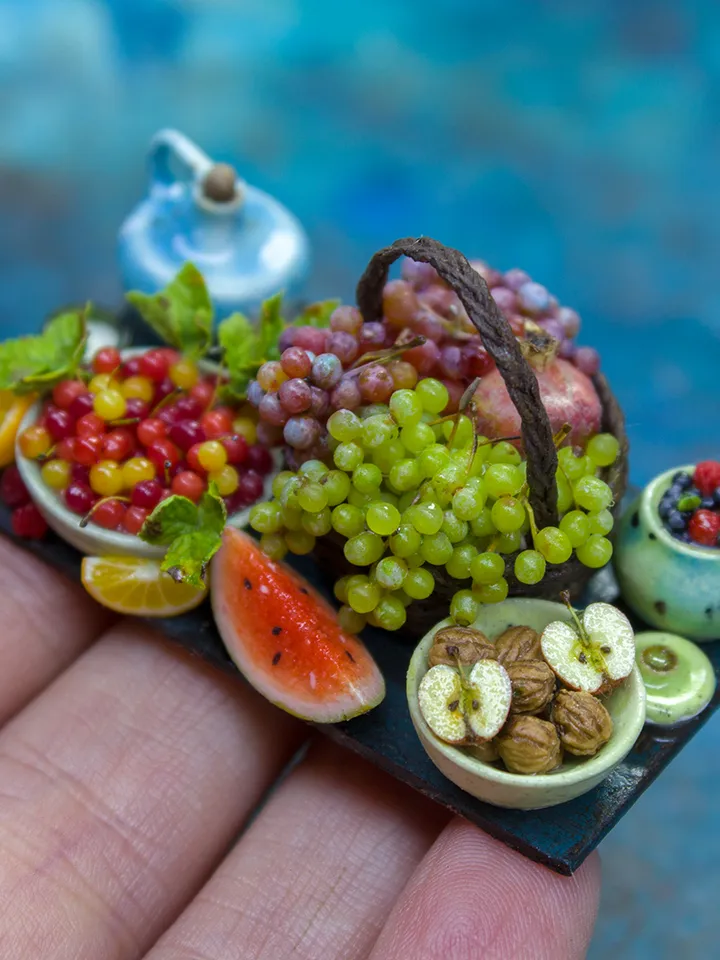 MINIATURE set of fruits and berries on a board 3