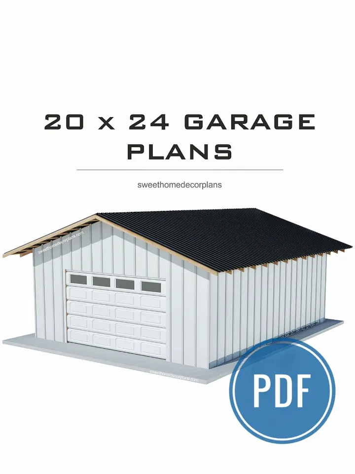Detached 20 x 24 garage plans for DIY in PDF. Carport plans. Gable ...