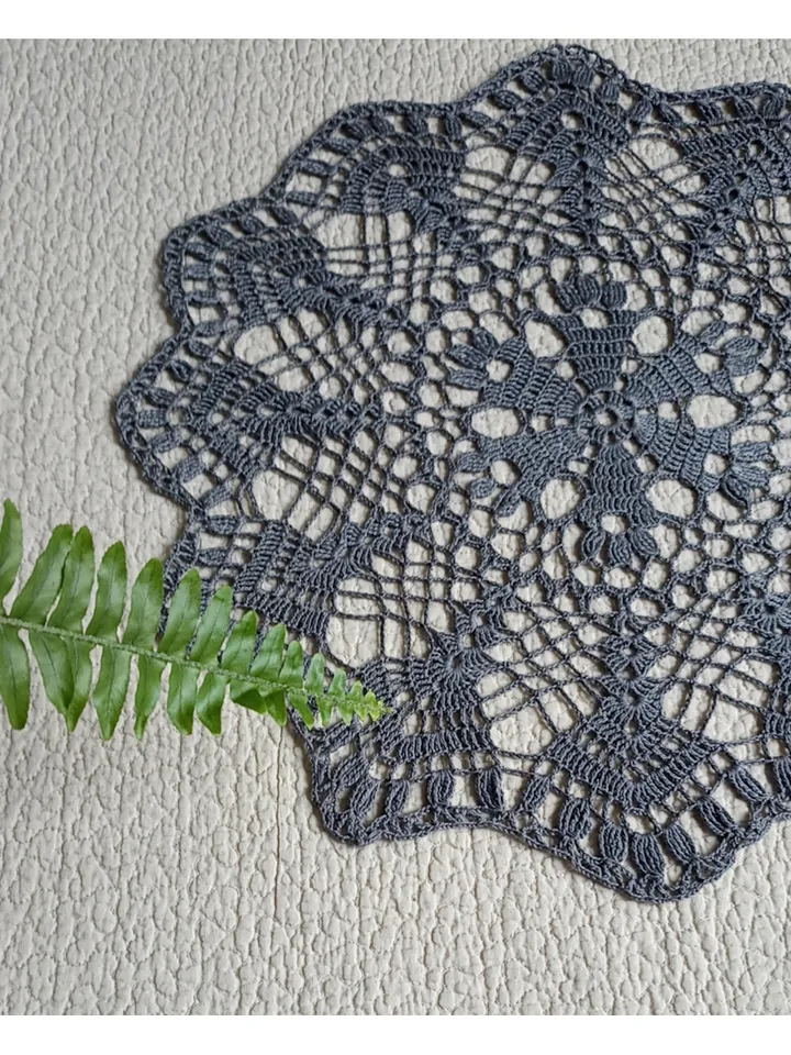 Hand crocheted white dark gray doily home decor 18-19 inch
