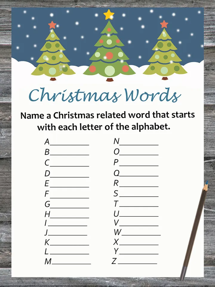 Christmas party games,Christmas Word A-Z Game Printable,Christmas tree ...