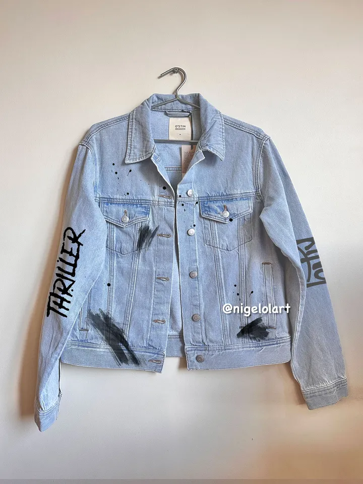 Michael Jackson Thriller Painted denim jacket Custom jacket Personalized order portrait from ...
