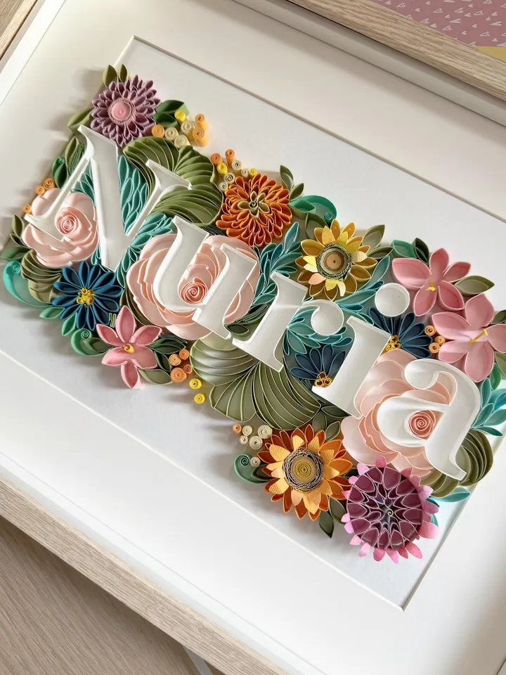 Name sign in quilling paper flowers $200.00 | Buy online with delivery