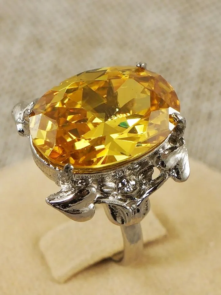 Yellow Rhinestone Adjustable Ring Large Oval Glass Stone Statement Ring ...