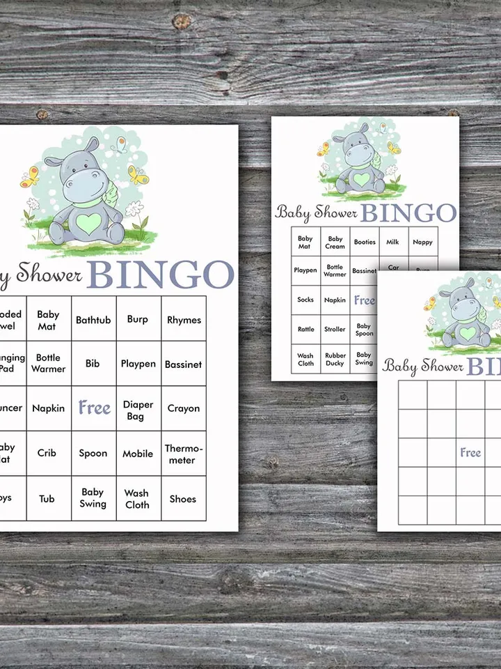Baby Hippo Baby Shower Bingo Cards,Hippo Baby Shower Bingo Games ...