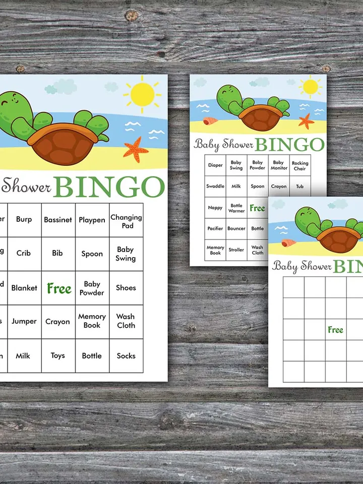 Turtle Baby Shower Bingo Cards,Under the sea Baby Shower Bingo Games ...