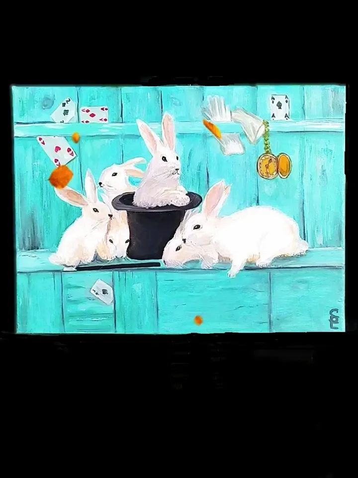 Oil painting "Magician's Rabbits", 12*16 inches (30*40 cm) $149.00 ...