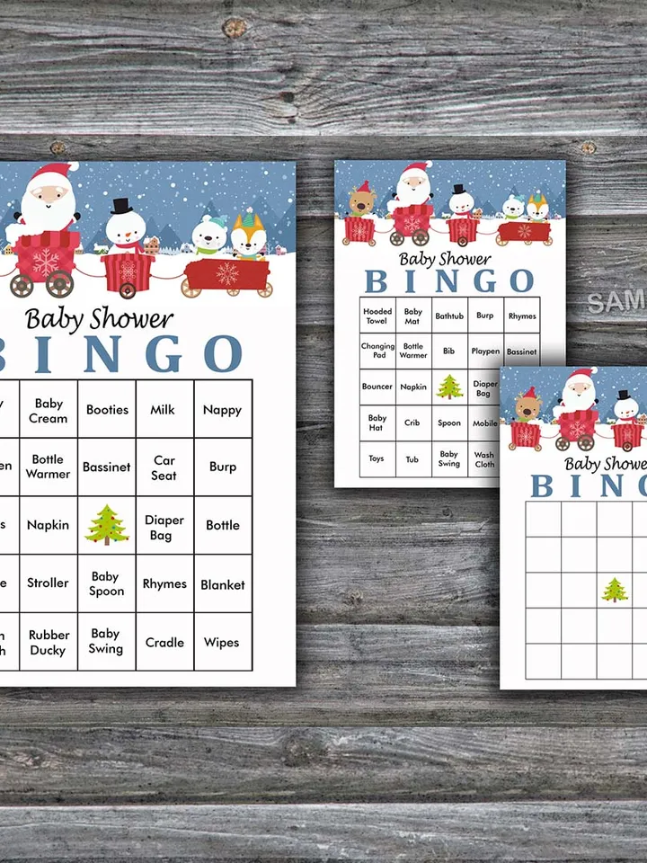 60 Santa claus Baby Shower Bingo Cards,Christmas Baby Shower Bingo ...